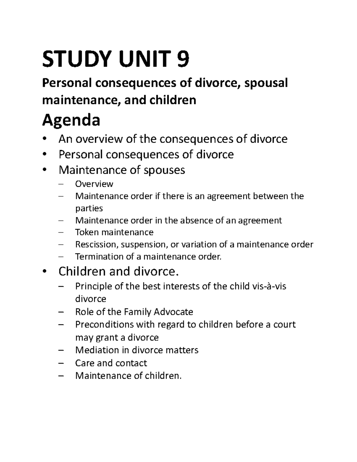 Study UNIT 9 Family law - STUDY UNIT 9 Personal consequences of divorce ...
