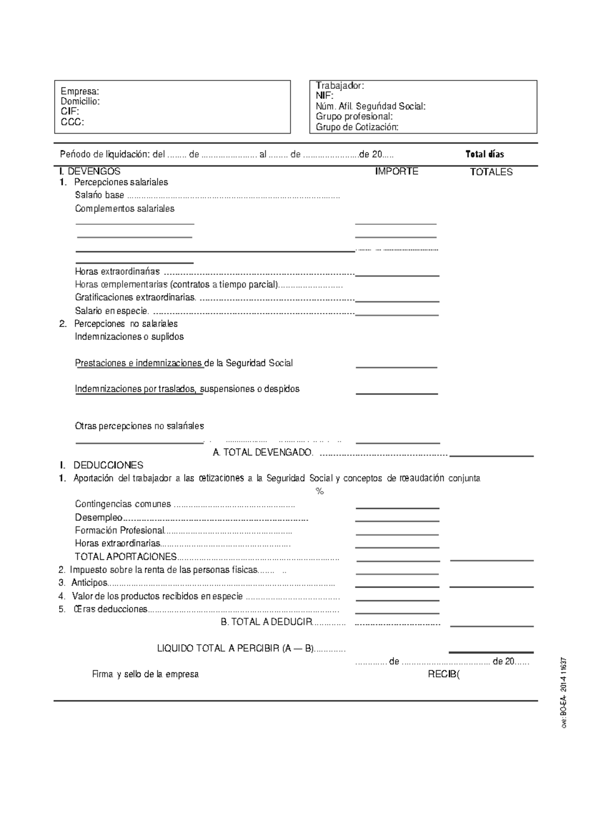 Modelo recibo salario- nómina 2 - Peńodo de liquidación: del ...
