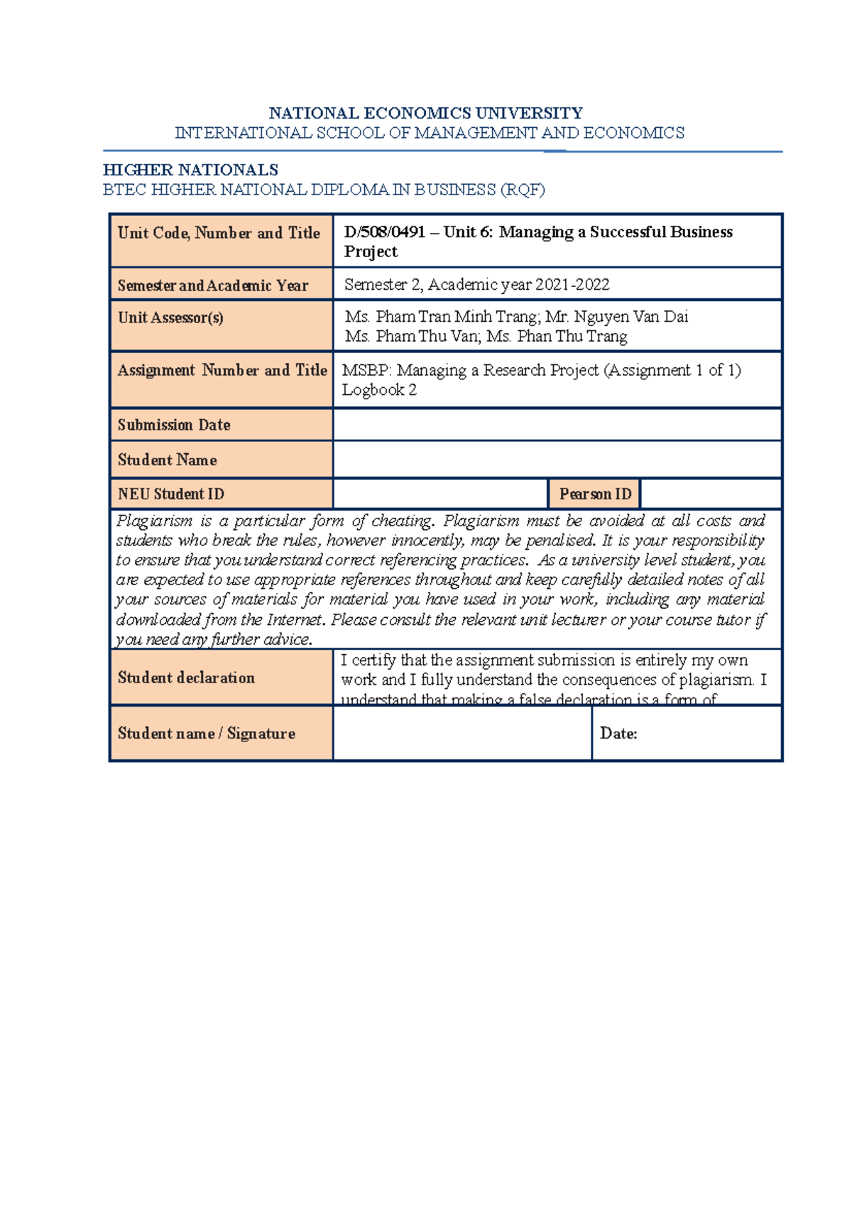 Logbook 2 PMP 102002 48 - NATIONAL ECONOMICS UNIVERSITY INTERNATIONAL ...