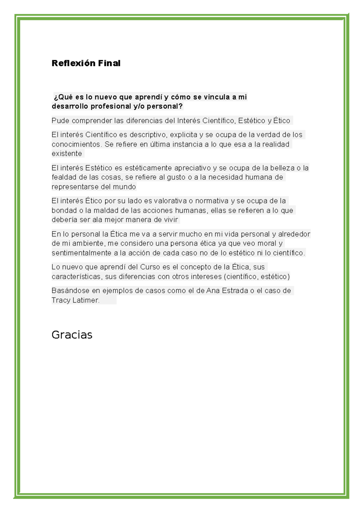 Reflexión Final - Ciudadania y reflexion etica - Reflexión Final ¿Qué ...