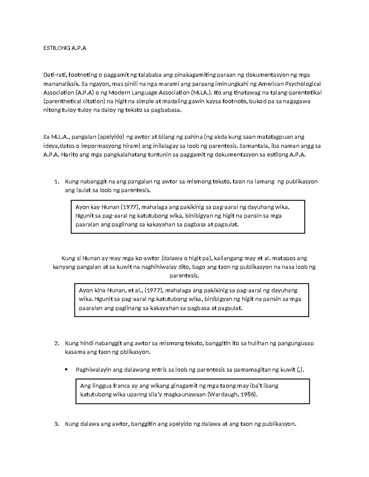 Estilong APA - ESTILONG A.P Dati-rati, footnoting o paggamit ng ...