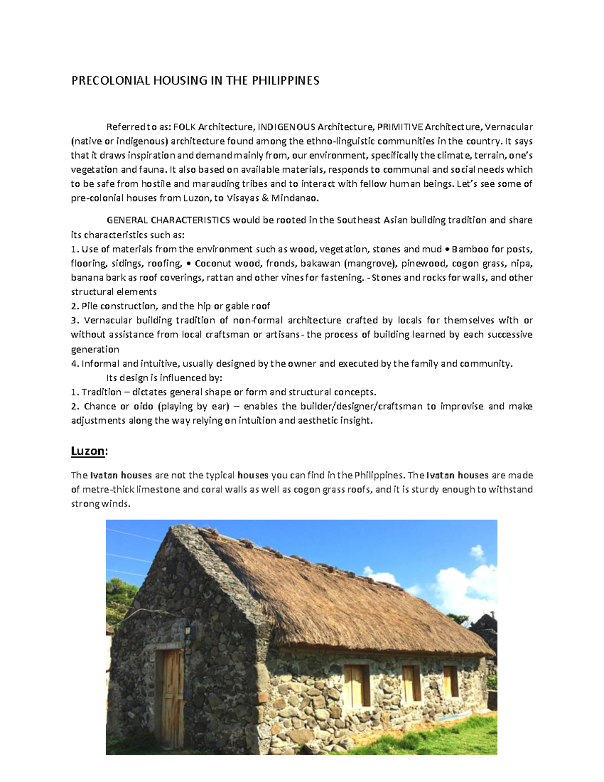 Precolonial Housing IN THE Philippines - PRECOLONIAL HOUSING IN THE ...