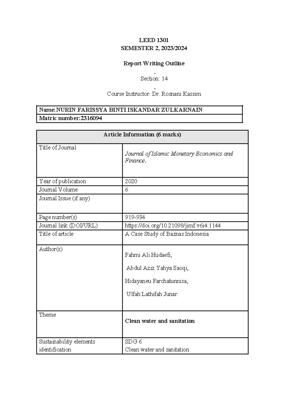 Article 1 , Report Writing Outline , Nurin Farissya, Section 14 - LEED ...