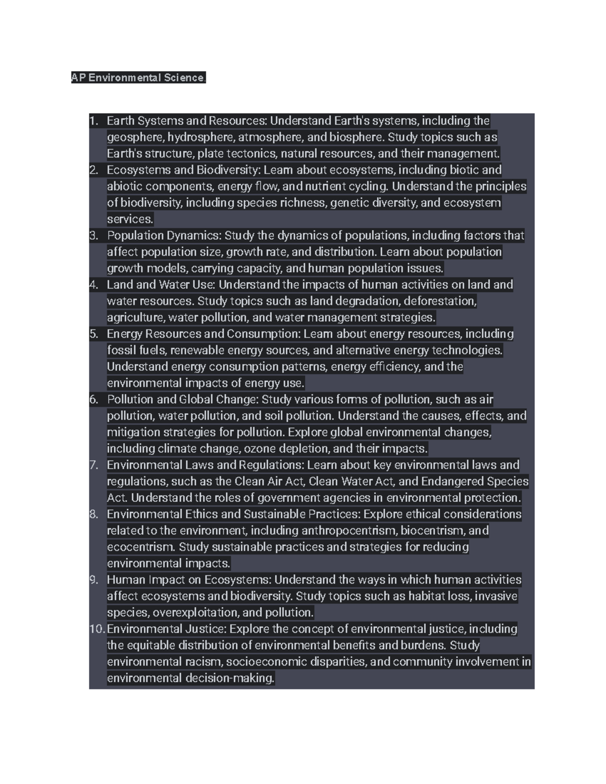 Untitled document (27) - AP Environmental Science. Earth Systems and ...