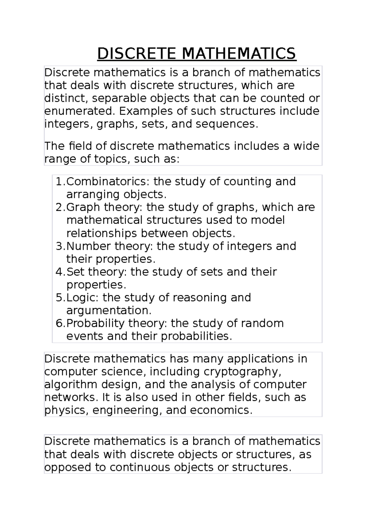 Discrete Mathematics Discrete Mathematics Discrete Mathematics Is A Branch Of Mathematics That