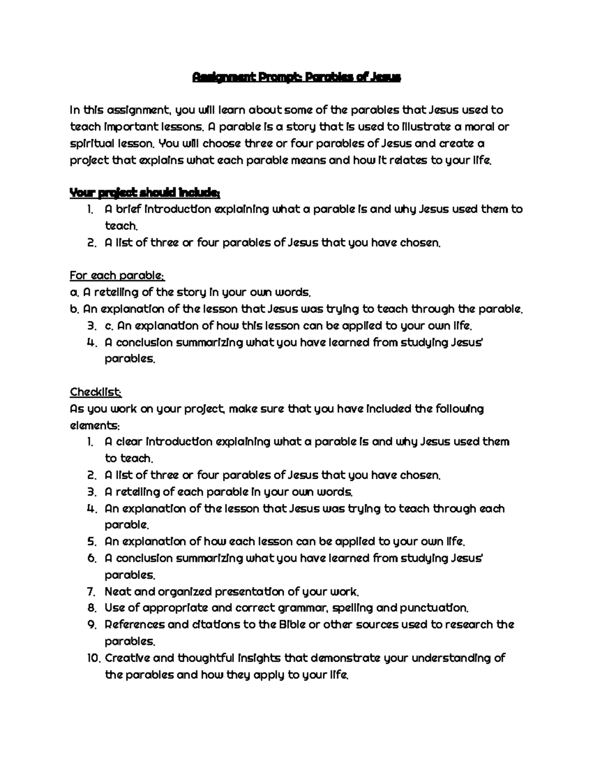 Assignment Prompt Parables of Jesus - A parable is a story that is used ...