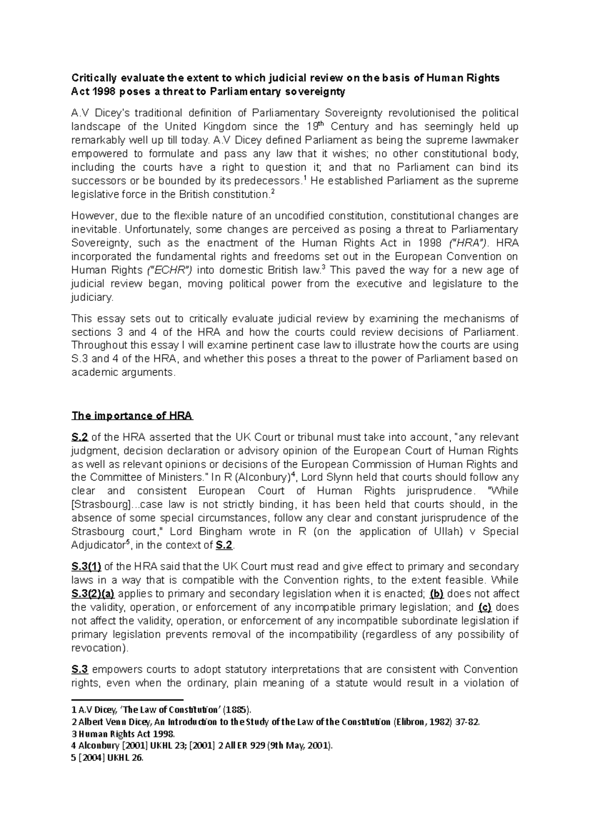 LAW5066 Constitutional and Administrative Law 1500 words essay ...