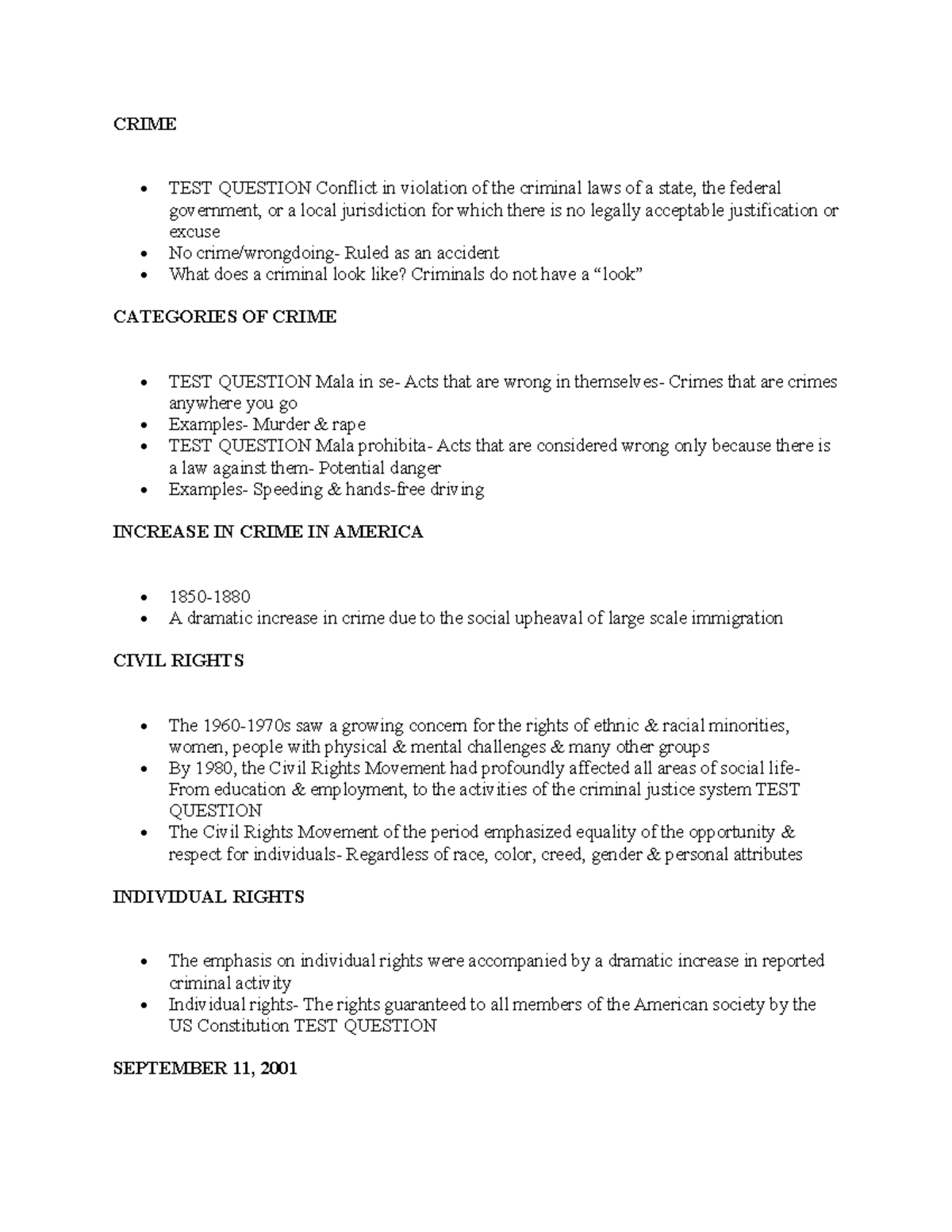 CRJU 1101- Test 1 Notes - CRIME • TEST QUESTION Conflict in violation ...