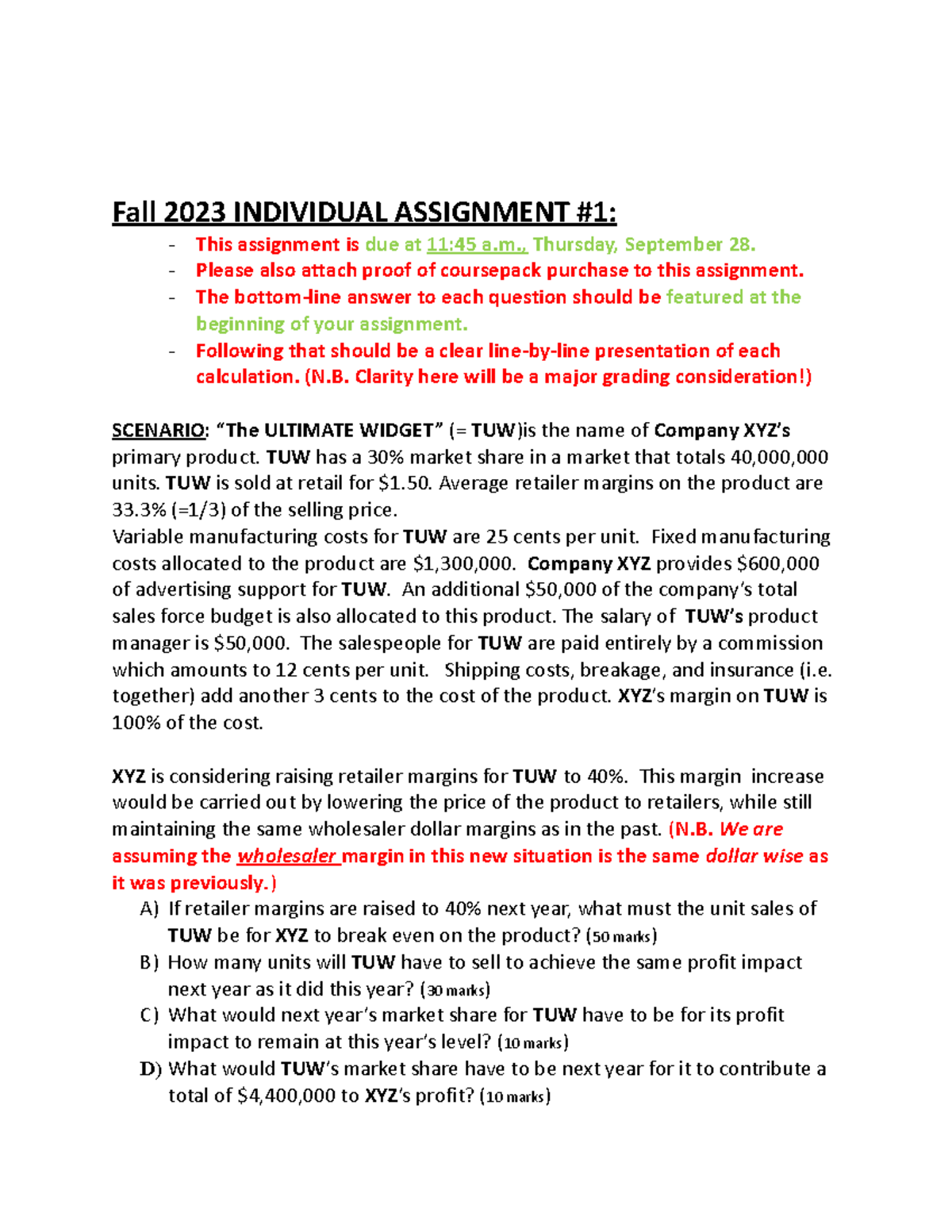 301 Fall 23 assignment guidline - Fall 2023 INDIVIDUAL ASSIGNMENT #1 ...