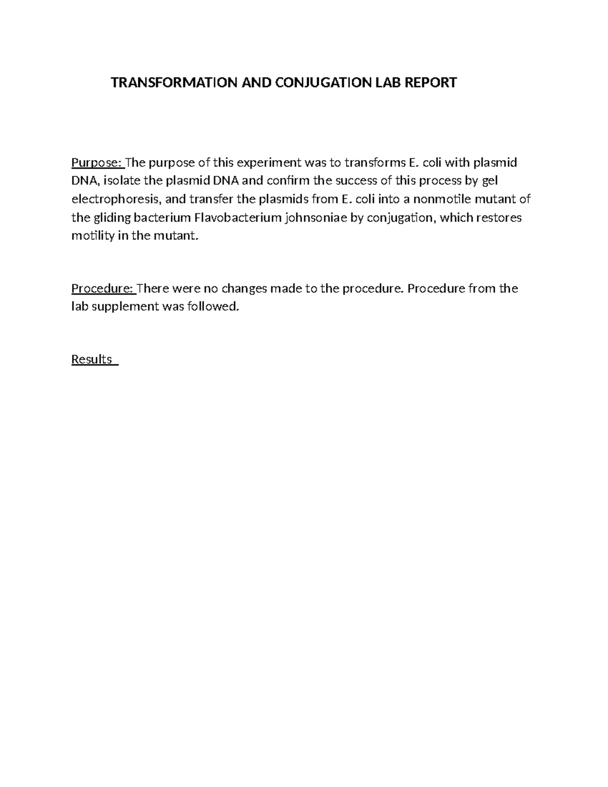 Conjugation transformation lab report - TRANSFORMATION AND CONJUGATION ...