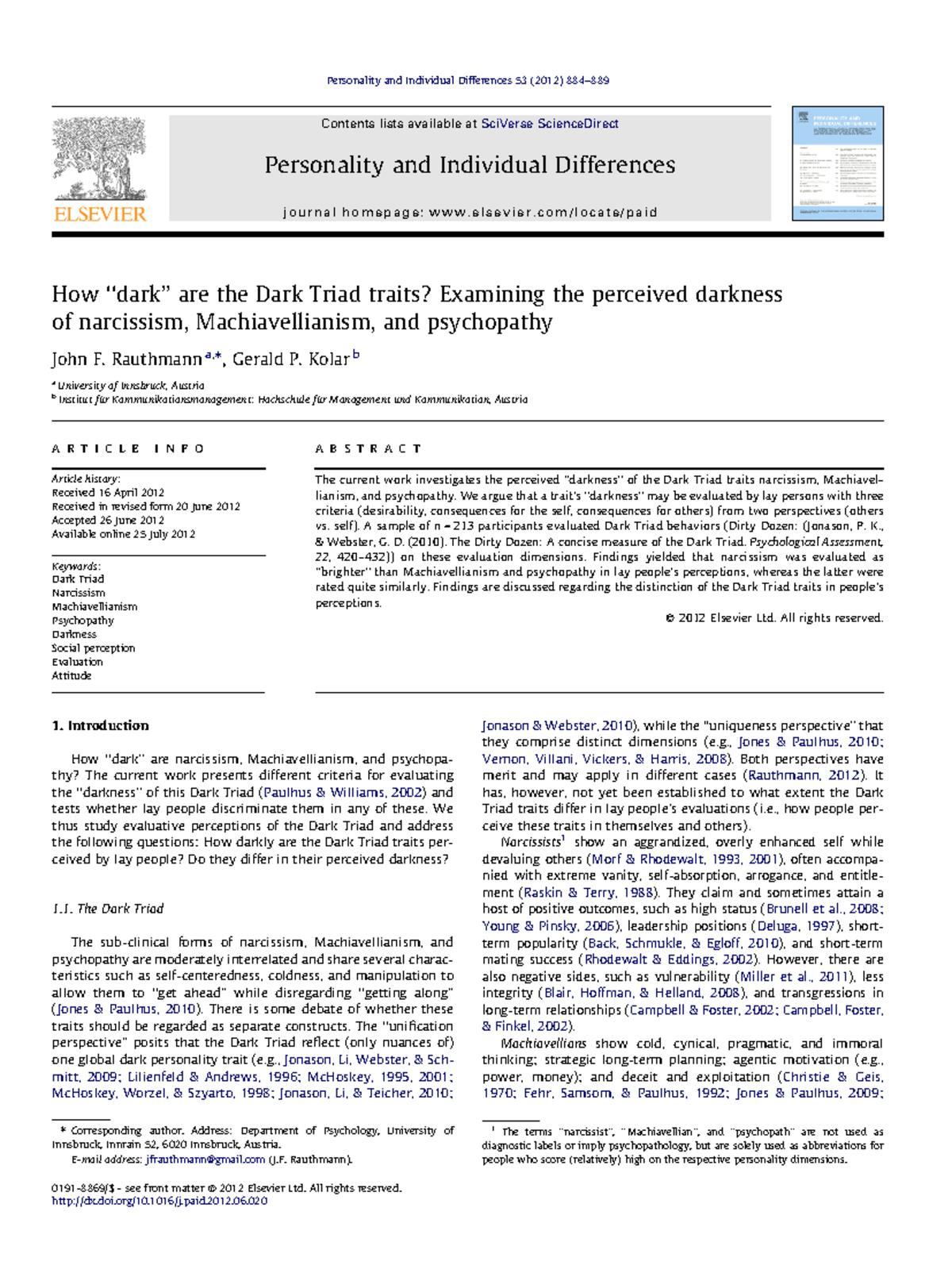 How dark the dark triad is - How ‘‘dark’’ are the Dark Triad traits ...