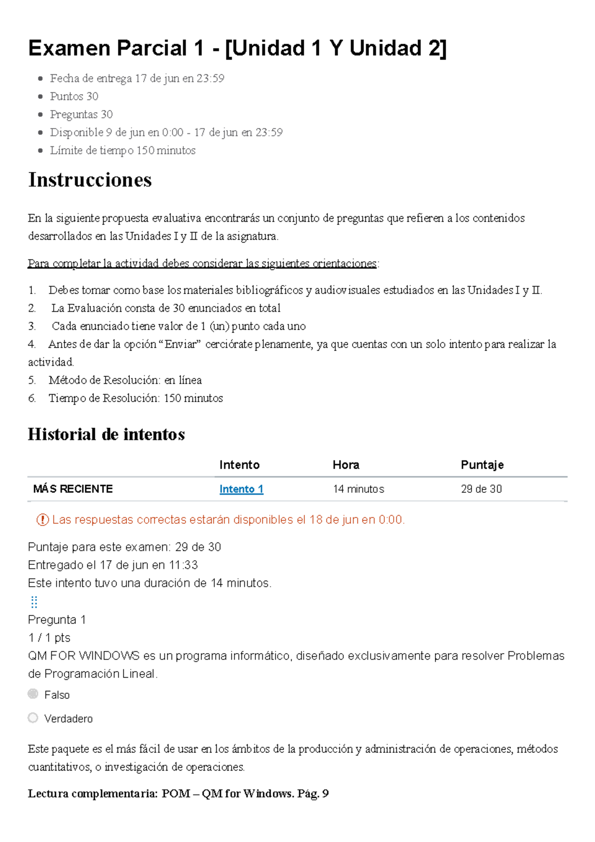 Examen Parcial 1 - [Unidad 1 Y Unidad 2] Investigacion DE Operaciones I - Examen Parcial 1 ...