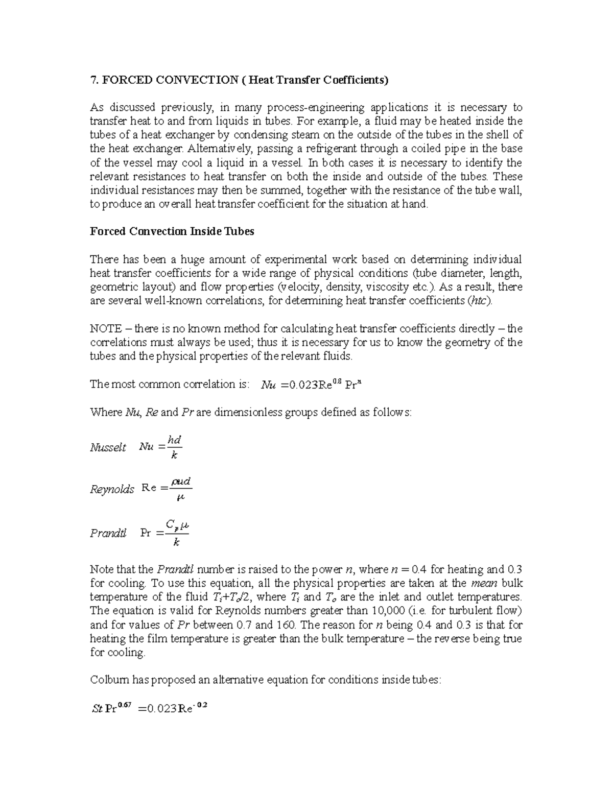 SECT 6 - Example questions - FORCED CONVECTION ( Heat Transfer ...