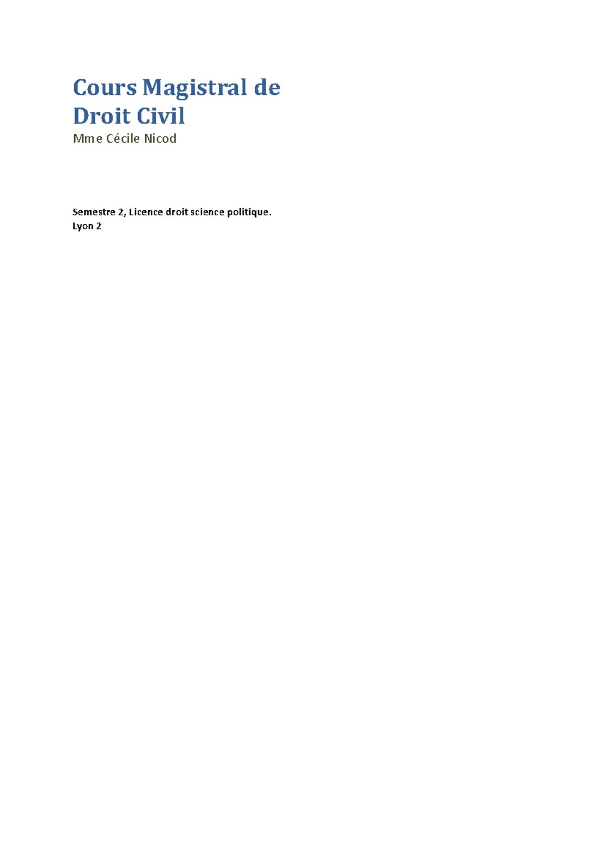 CM droit civil semestre 2 - Cours Magistral de Droit Civil Mme Cécile ...