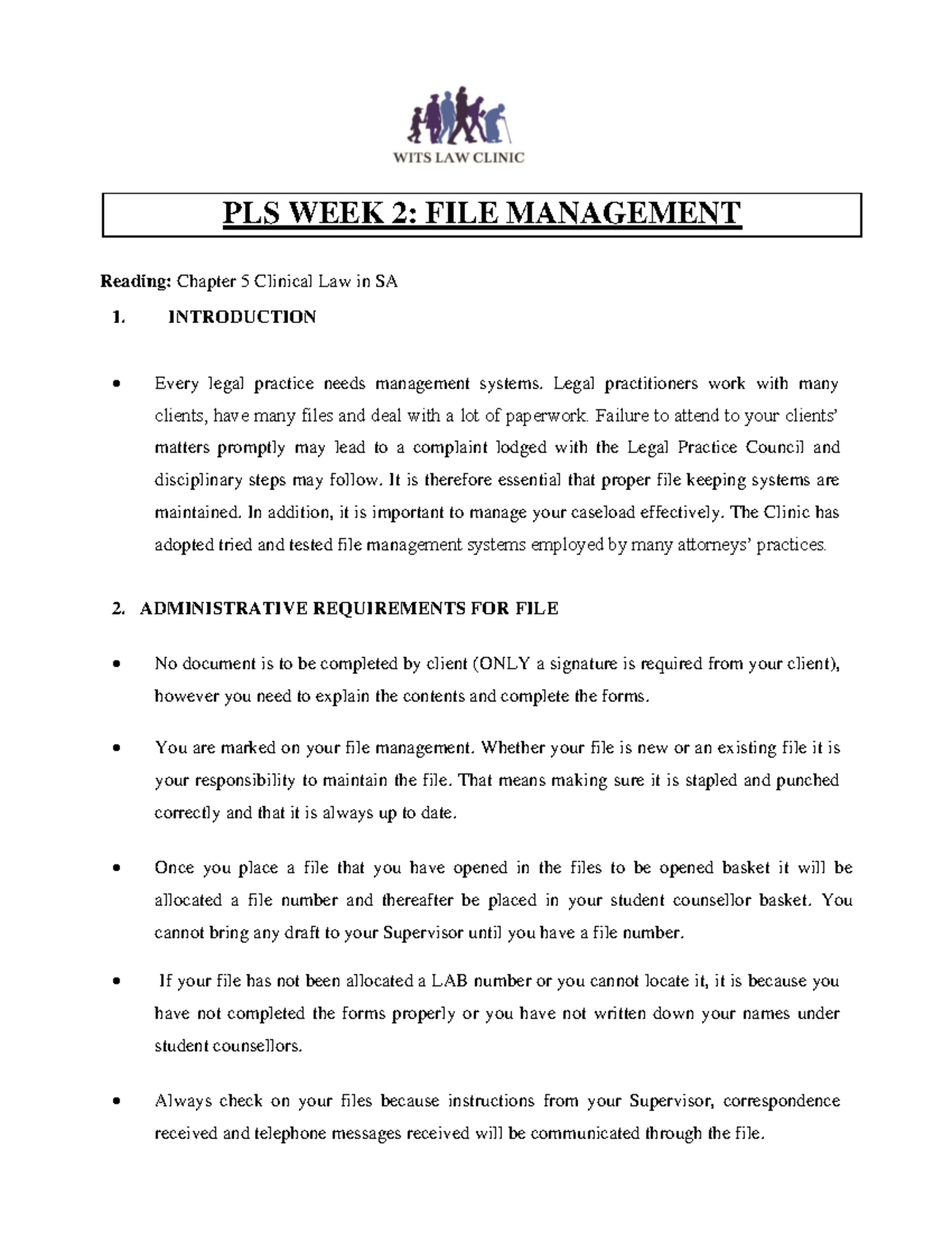 PLS File Management - PLS WEEK 2: FILE MANAGEMENT Reading: Chapter 5 ...