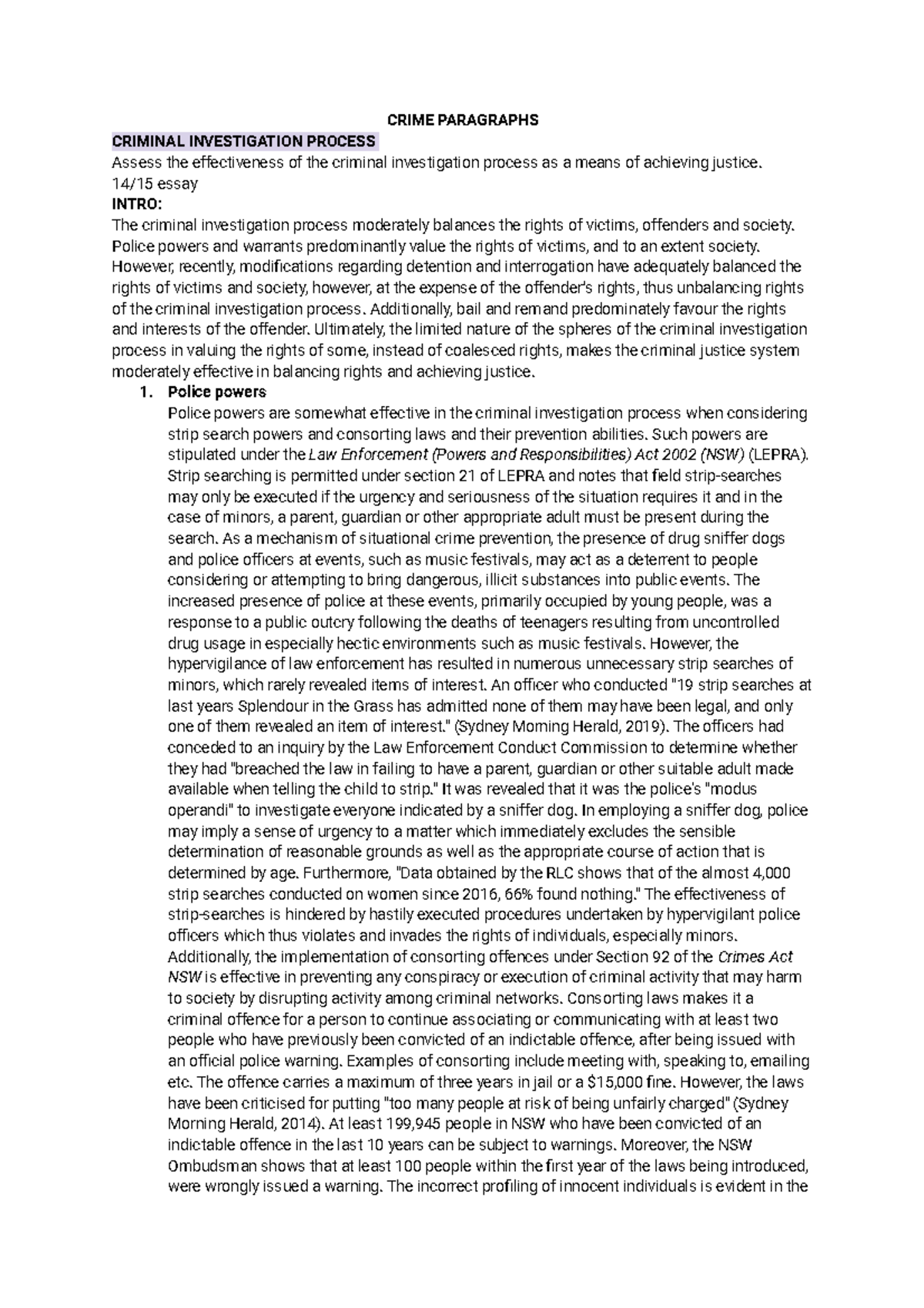 crime paragraphs hsc - CRIME PARAGRAPHS CRIMINAL INVESTIGATION PROCESS ...