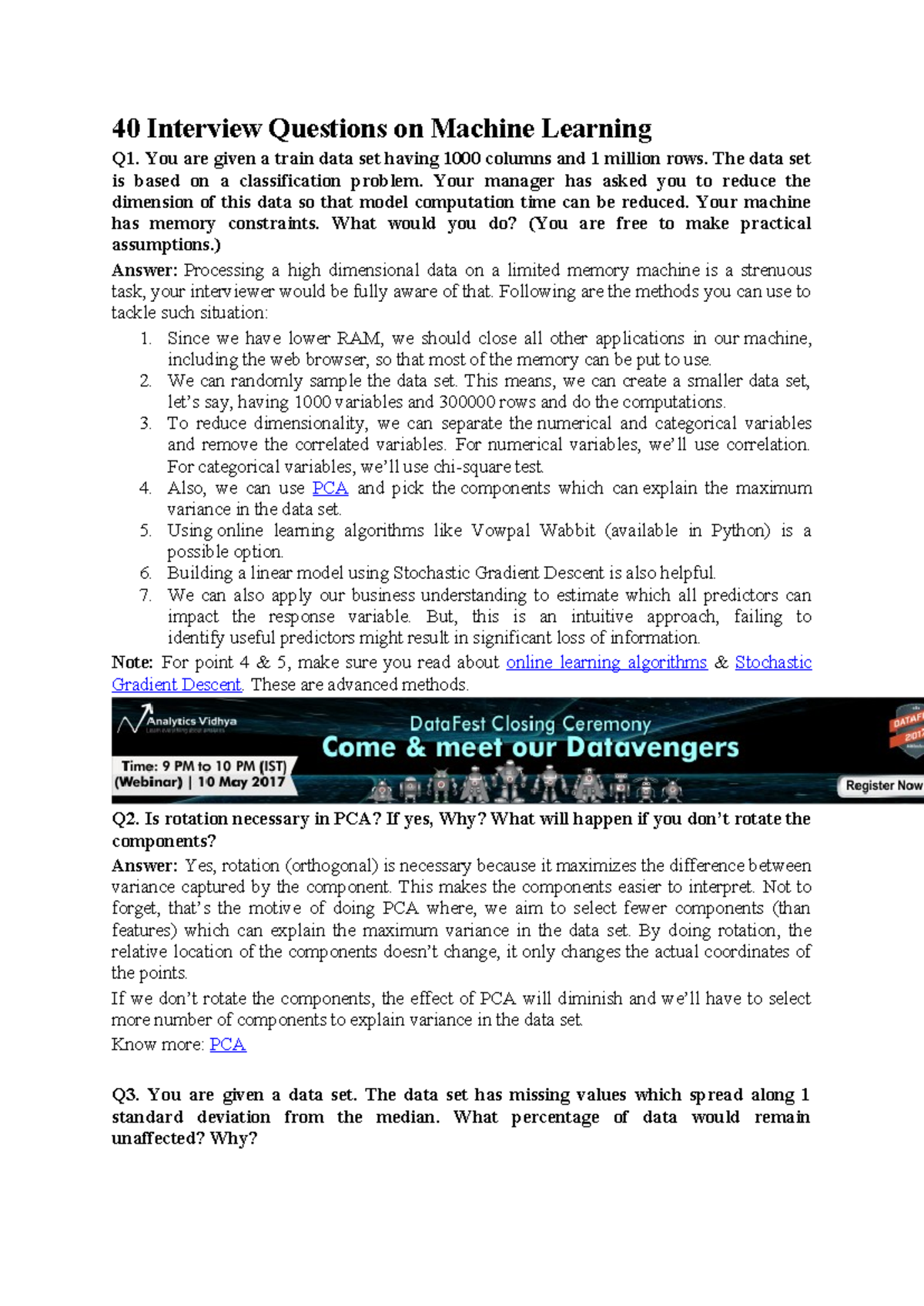 40 Interview Questions on Machine Learning from Analytics Vidhya - 40 ...