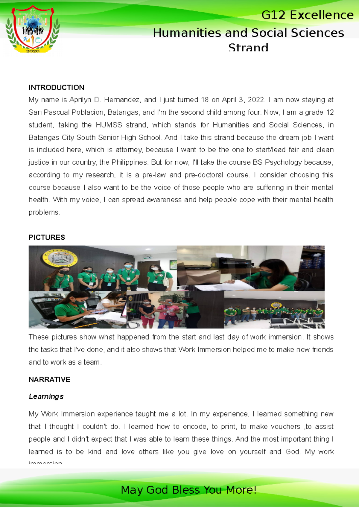 Narrative Notes - Humanities and Social Sciences Strand May God Bless ...