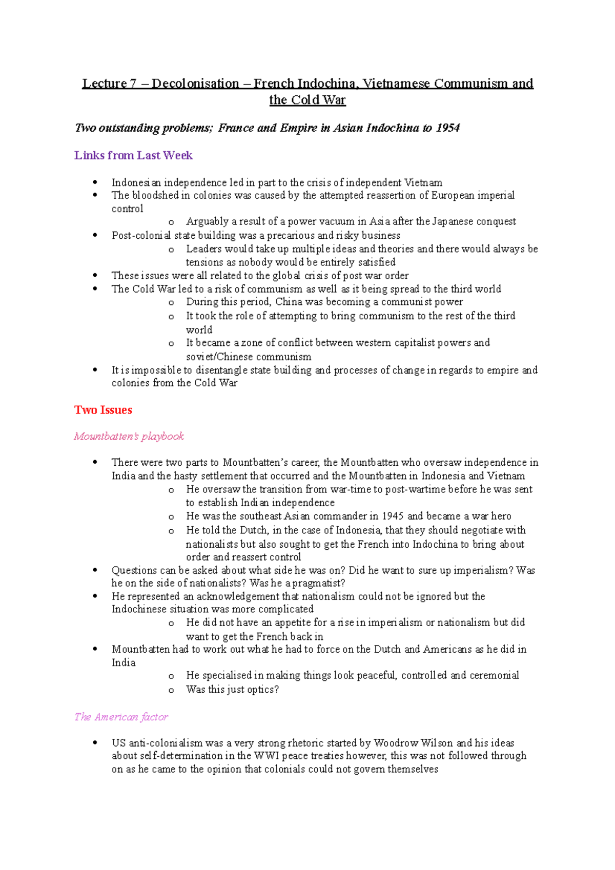 Lecture 7 – Decolonisation – French Indochina - Lecture 7 ...