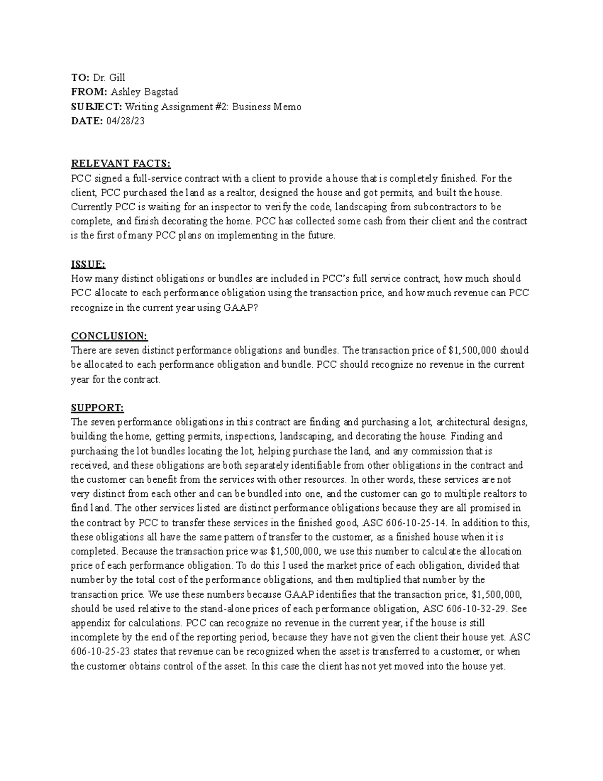 ACCTG 331 WA #2 Memo - Memo used for a assignment with a full and ...