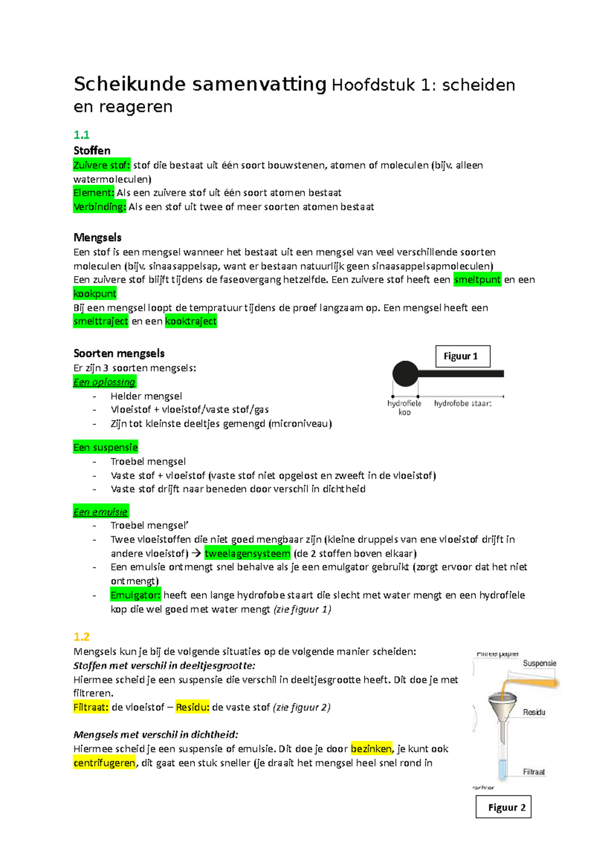 Scheikunde samenvatting Hoofdstuk 1 - Stoffen Zuivere stof: stof die ...