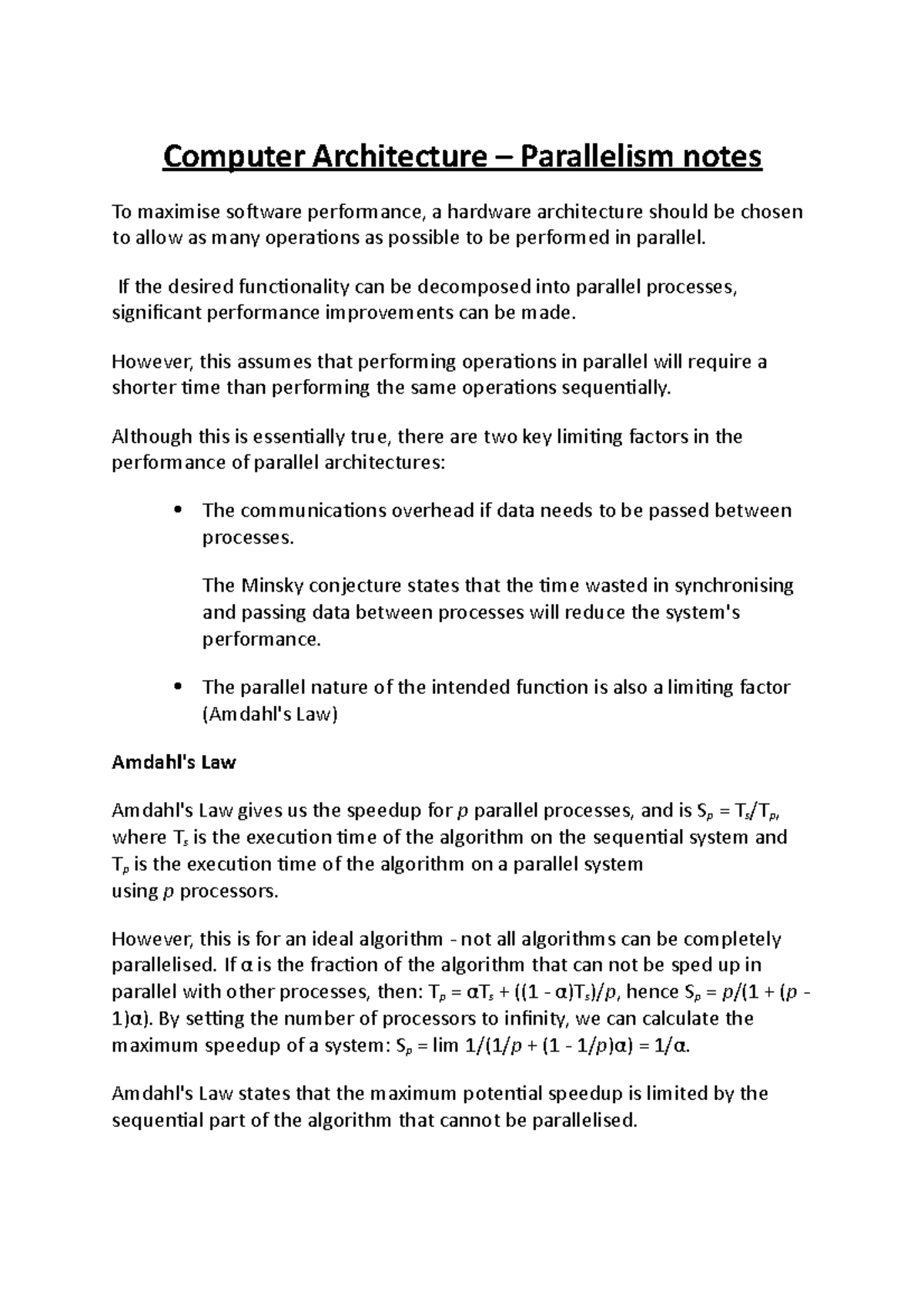 Computer Architecture – Parallelism notes - If the desired ...
