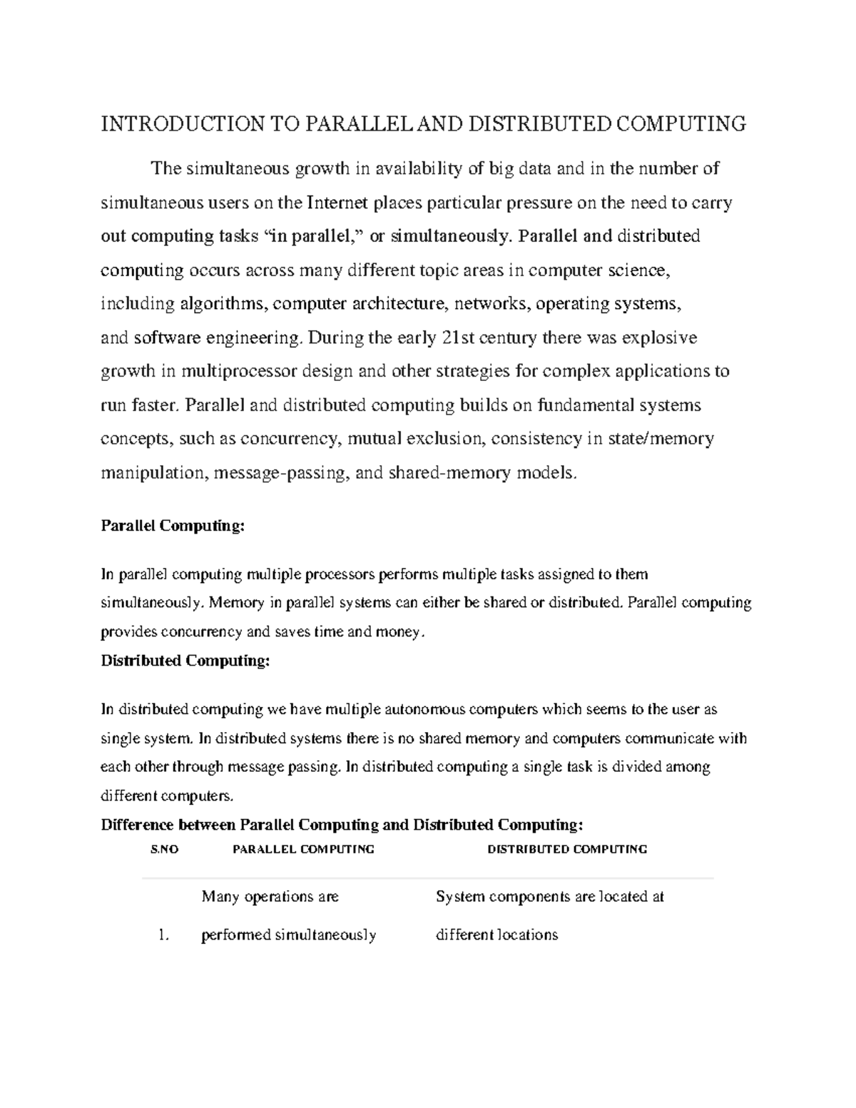 Distributed Computing Introduction To Parallel And Distributed Computing The Simultaneous