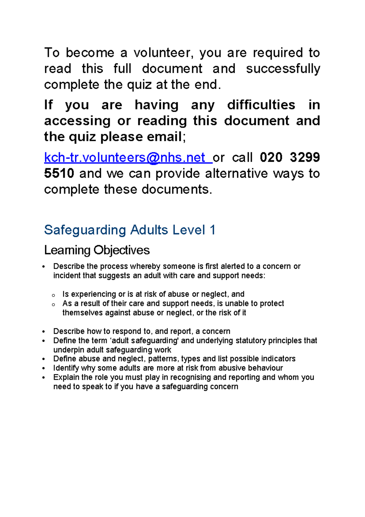 Safeguarding Adults Level 1 Final With Link - To become a volunteer ...