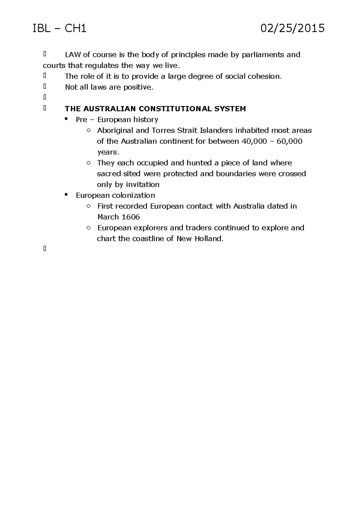 IBL – Chapter 1 - IBL CH1 LAW of course is the body of principles made ...