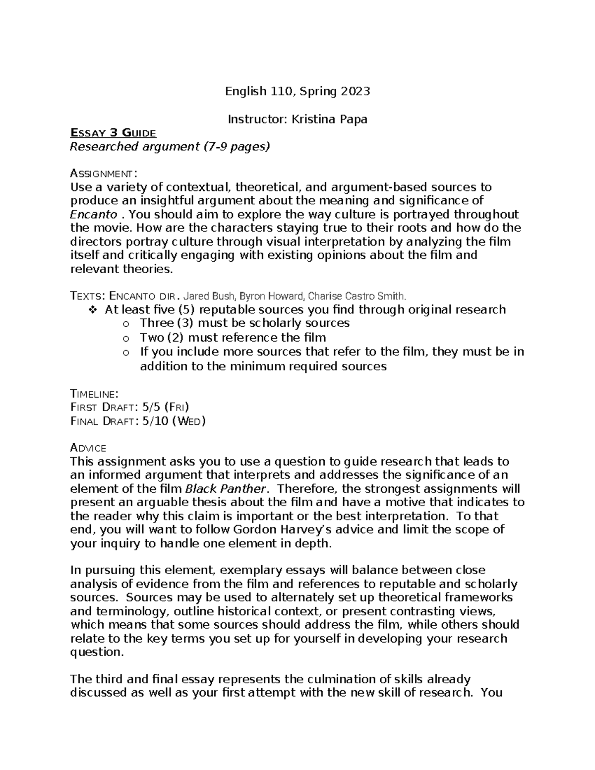 English 110 Research Essay - English 110, Spring 2023 Instructor ...