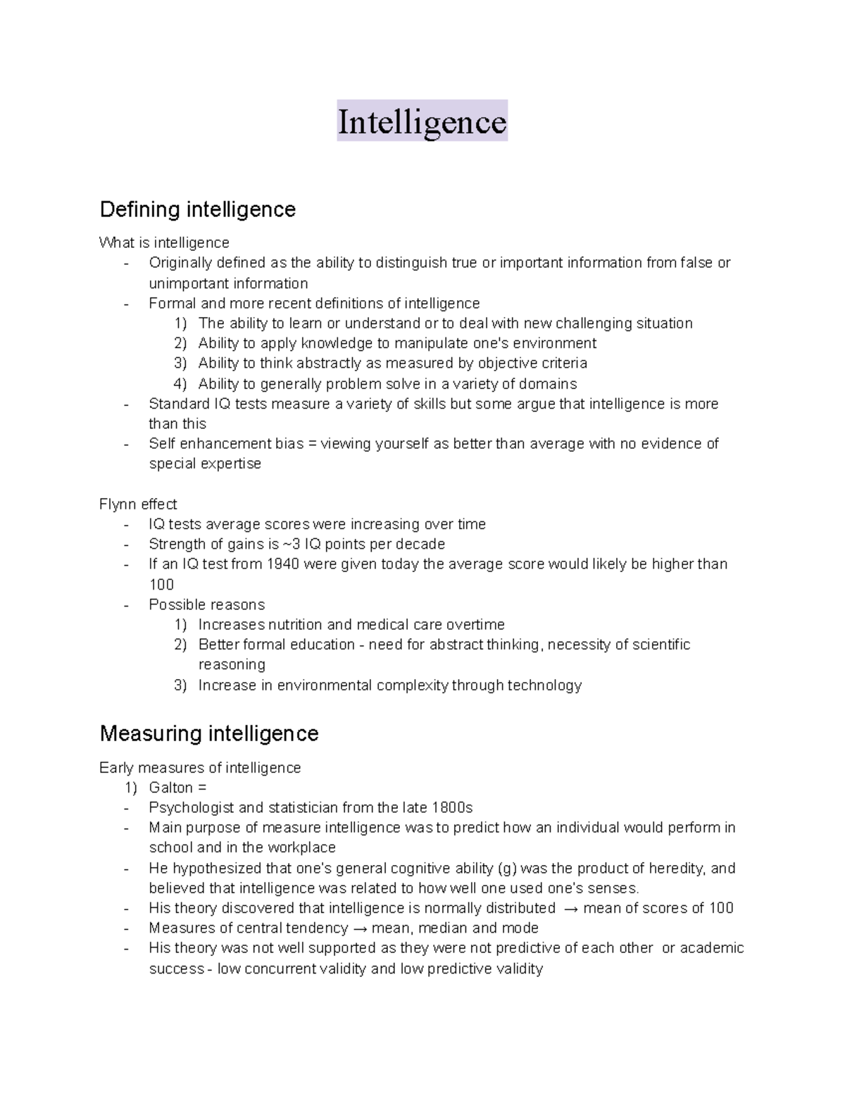 Psych A02 - chapter 10 - intelligence - Intelligence Defining intelligence What is intelligence ...