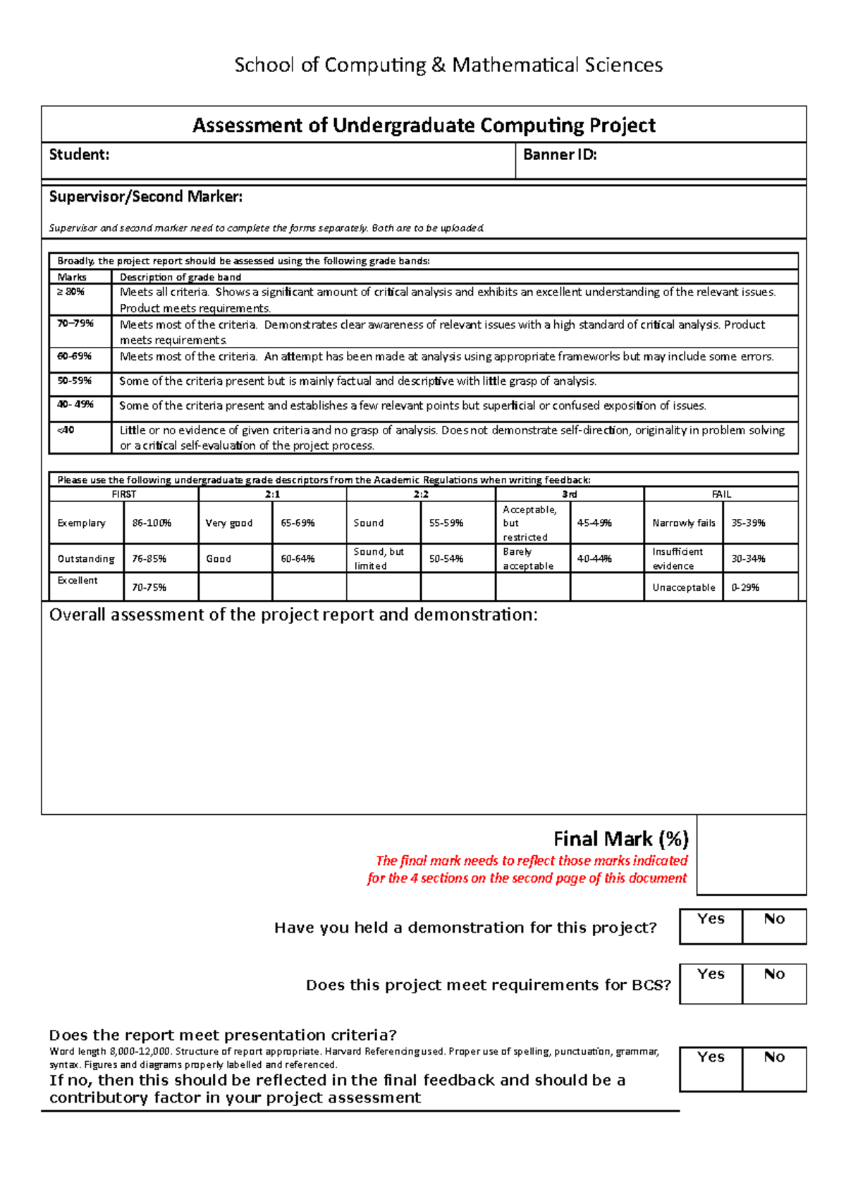 Collabs UG Project Report Marking Scheme - Computer - FPT - Studocu