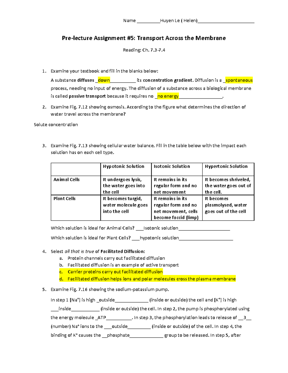 Prelecture Assignment 5 Ch. 7 - Name Huyen Le ( Helen)_____________ Pre-lecture Assignment # 5 ...