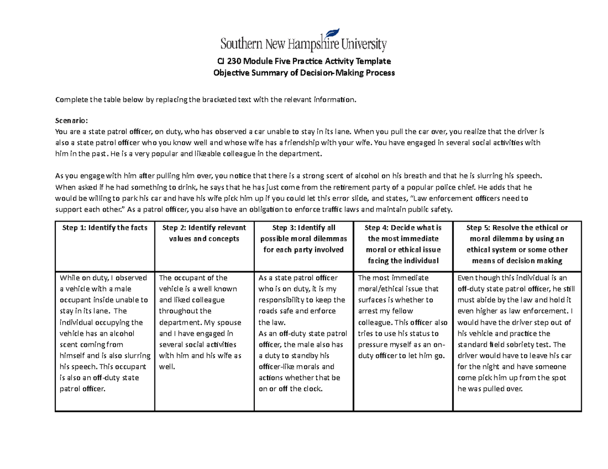 CJ 230 Module Five Practice Activity Template - CJ 230 Module Five ...