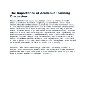 ACA 122 The Importance of Academic Planning Discussion essay 10 - The ...