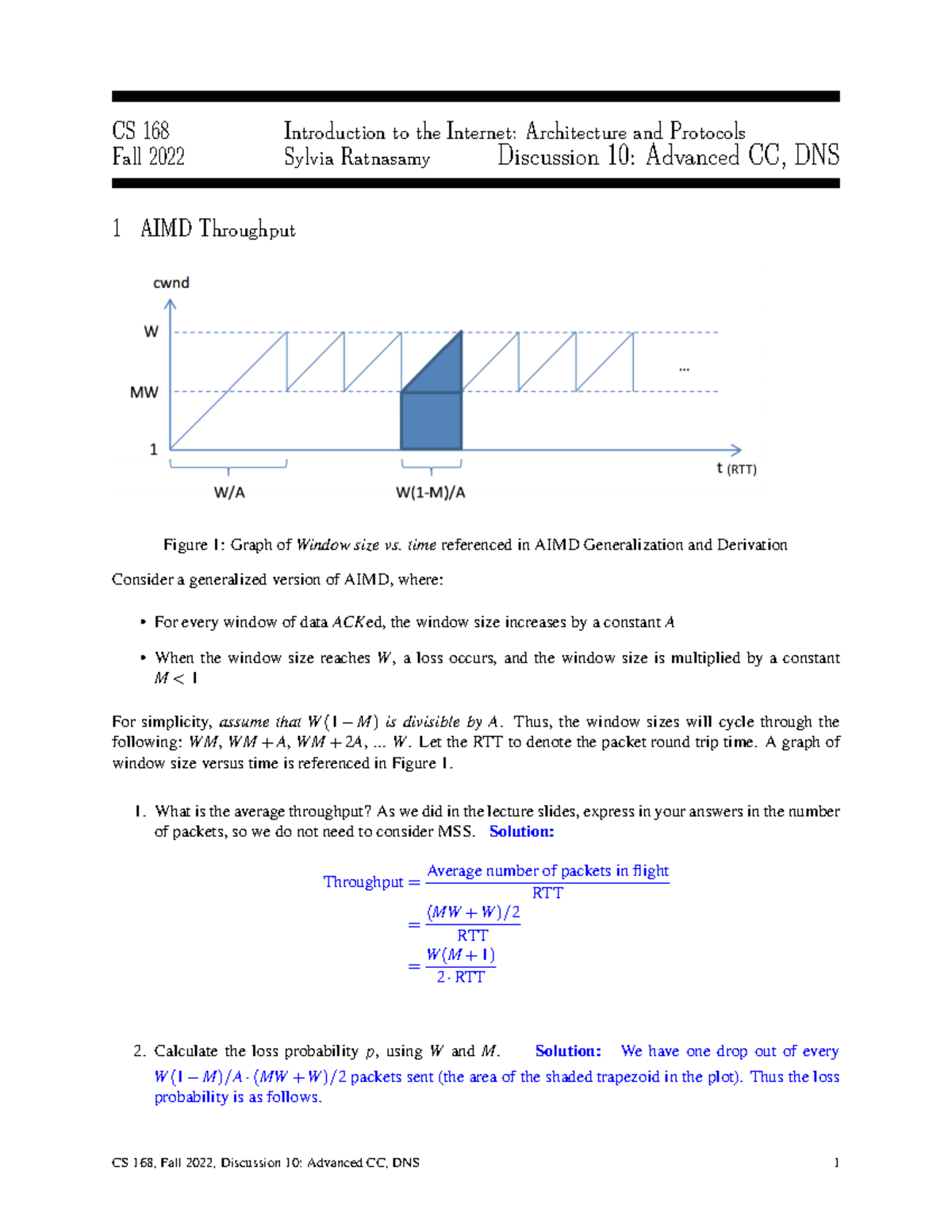 10-sol - homework - CS 168 Introduction to the Internet: Architecture and Protocols Fall 2022 ...