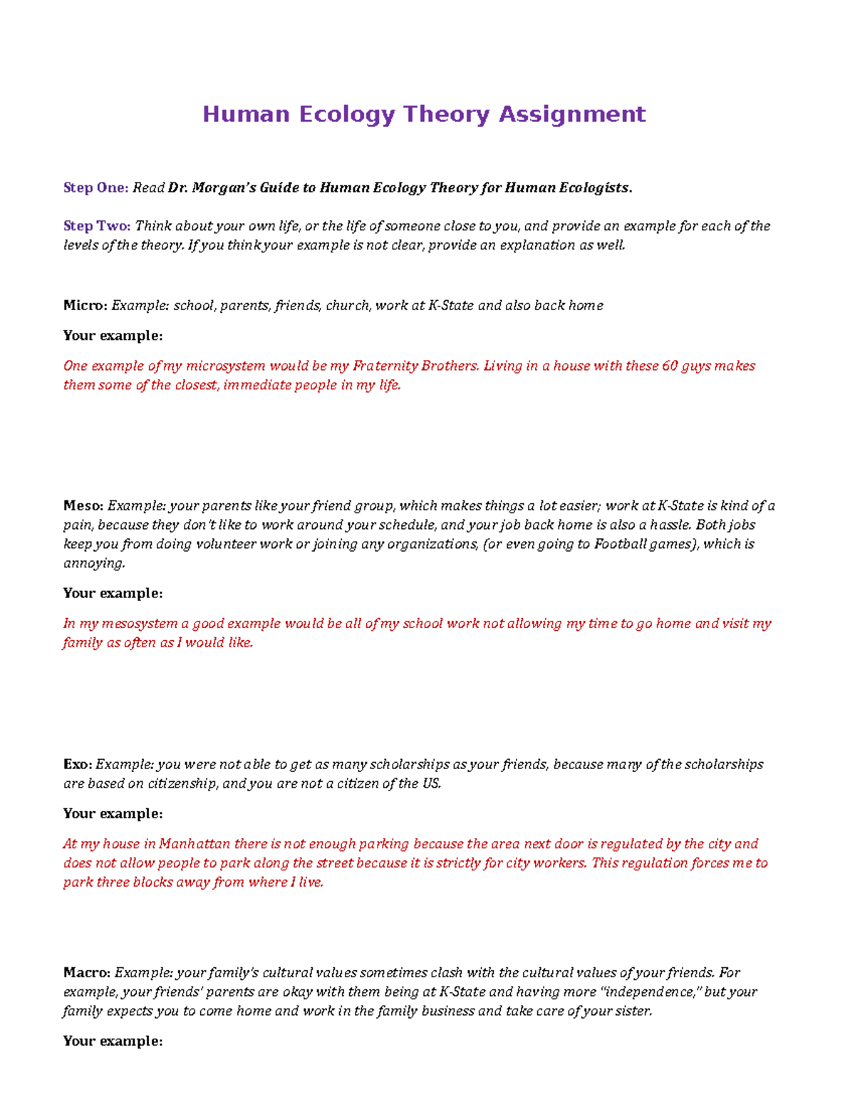 Human Ecology Theory Assignment - Morgan’s Guide to Human Ecology ...