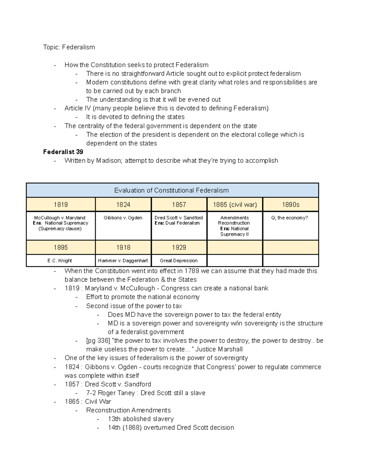March 21 - Lecture notes 1 - Topic: Federalism How the Constitution ...