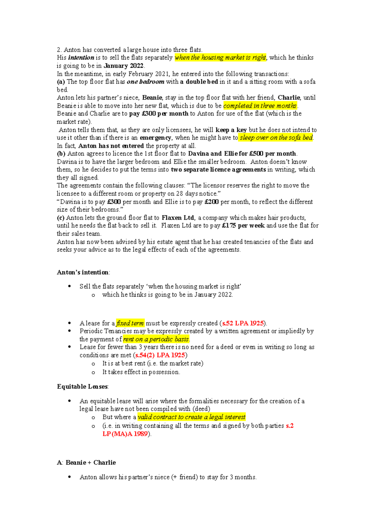 Problem Question with Notes (Leases) - Anton has converted a large ...