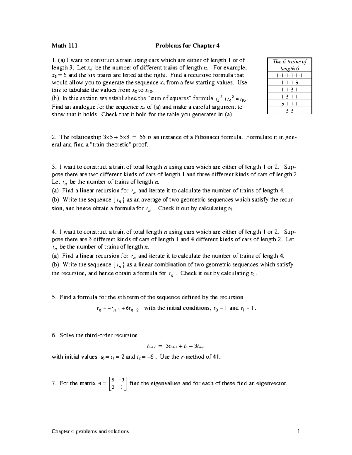 Chp4Problems&Solutions - Math 111 Problems for Chapter 4 1. (a) I want ...