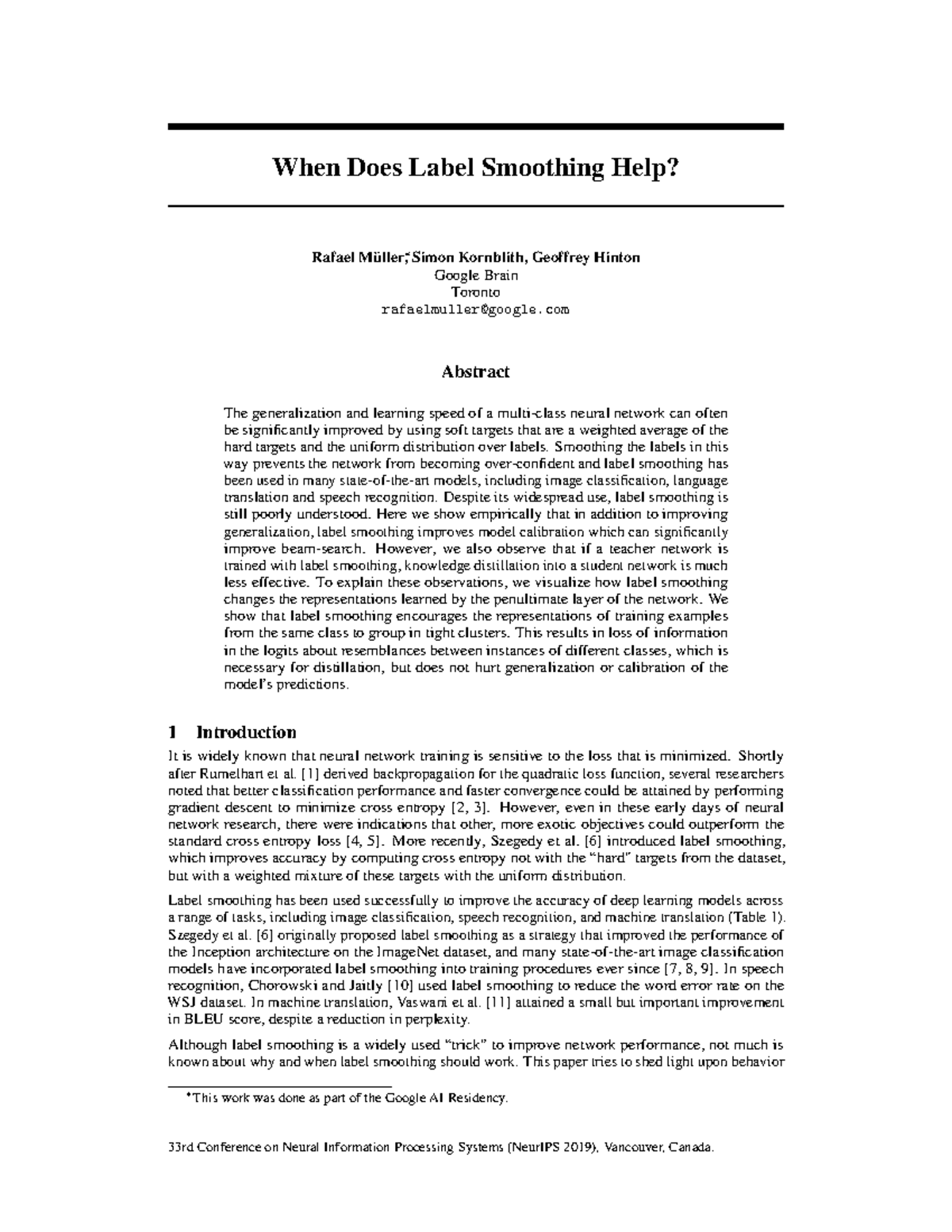 Neur IPS 2019 when does label smoothing help Paper - When Does Label ...