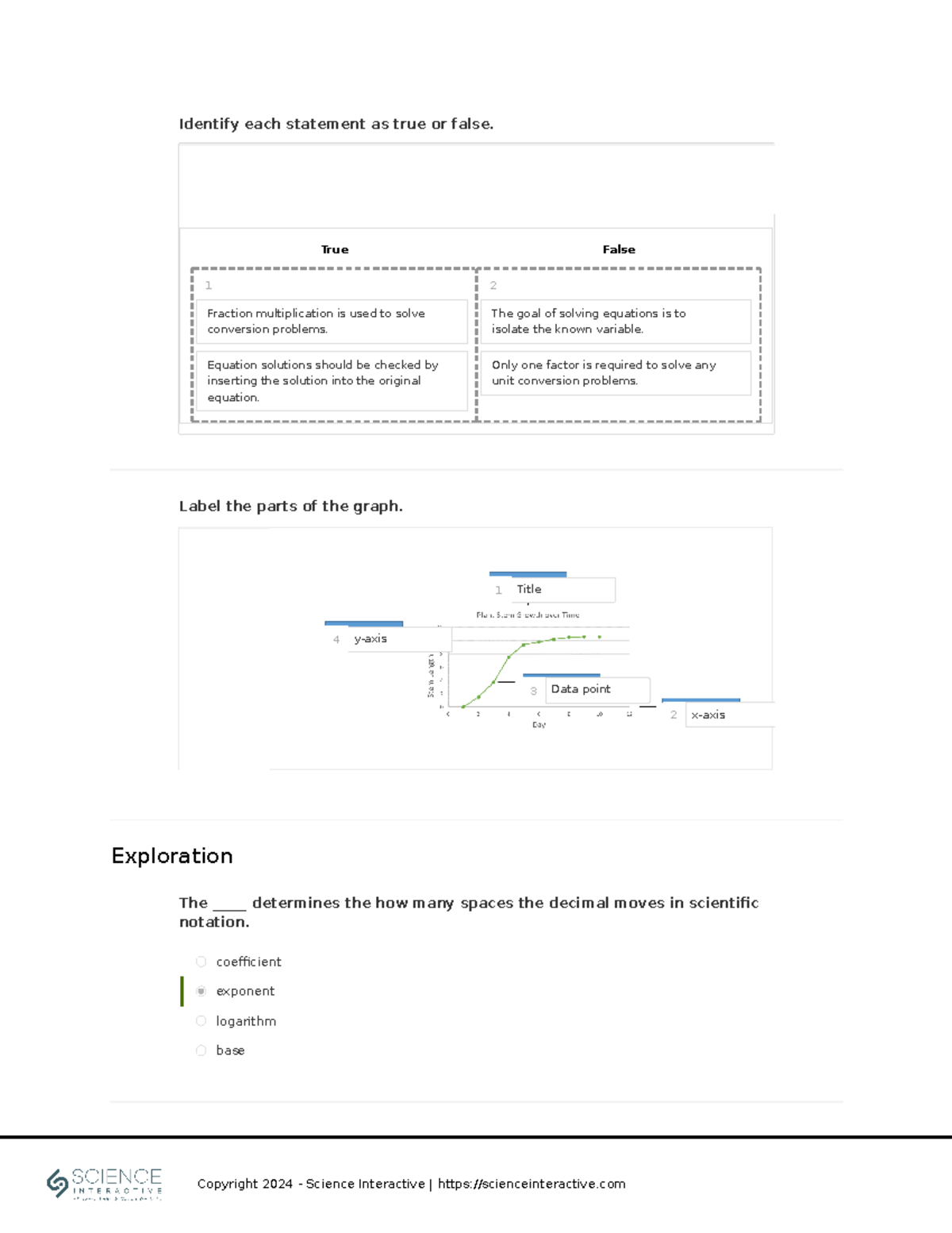CHem Mathand Graphing Prep - Exploration True False Identify each ...