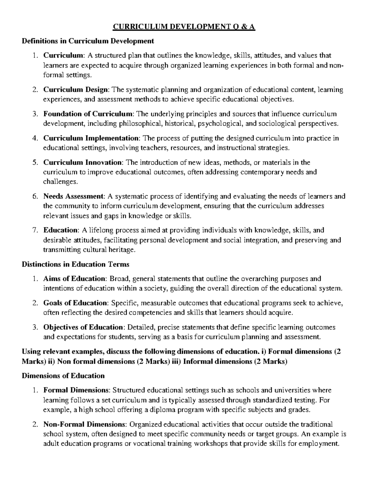 Curriculum Development Q - Curriculum: A structured plan that outlines ...