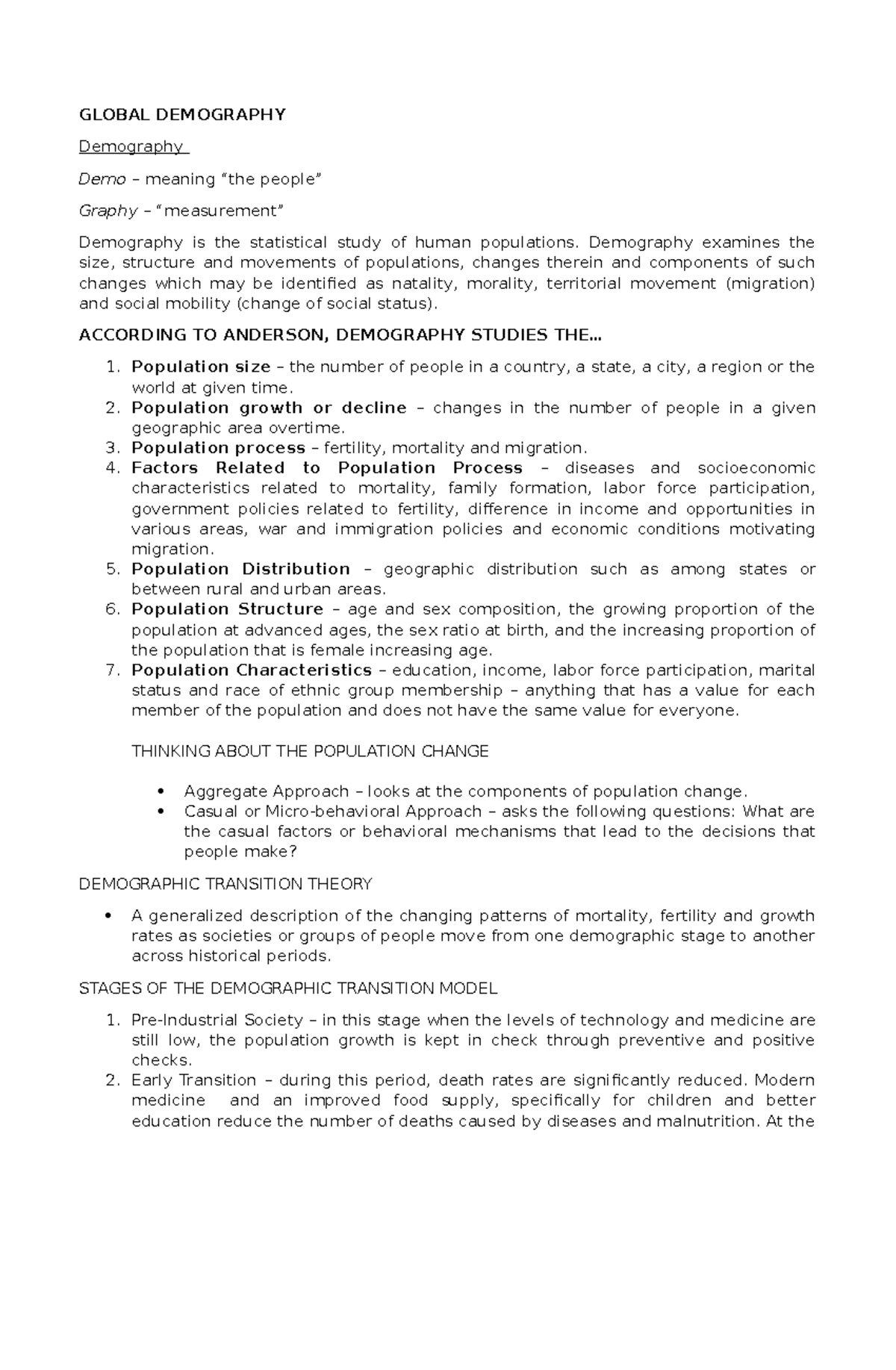 Global Demography AND Migration - GLOBAL DEMOGRAPHY Demography Demo ...