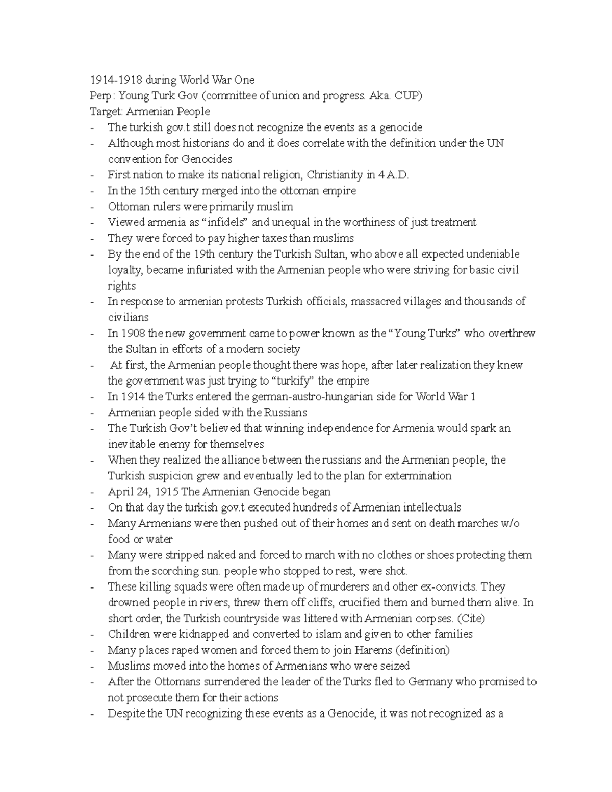 Armenian Genocide - Grade: A - 1914-1918 during World War One Perp ...