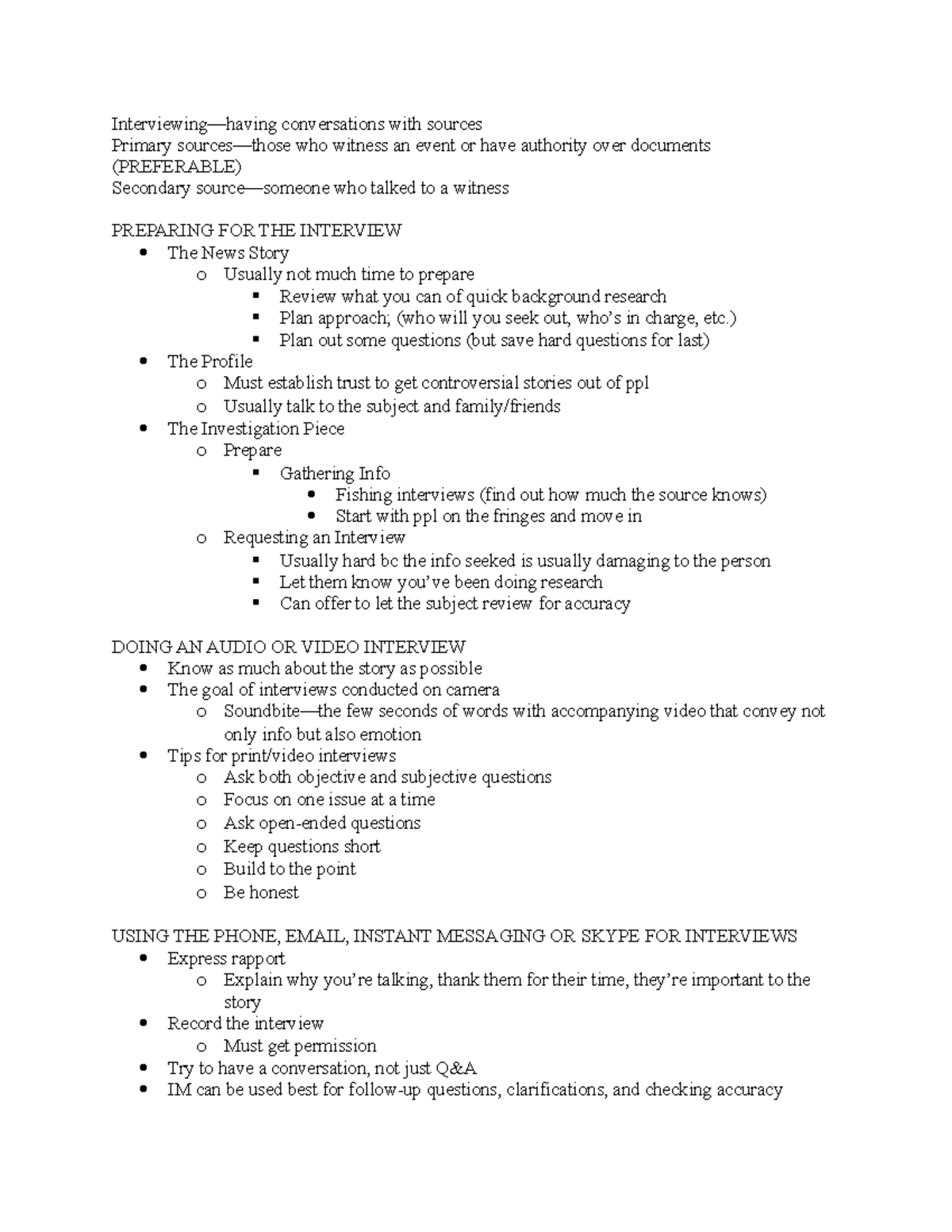 Chpt. 4 Interviewing - Summary News Reporting and Writing ...