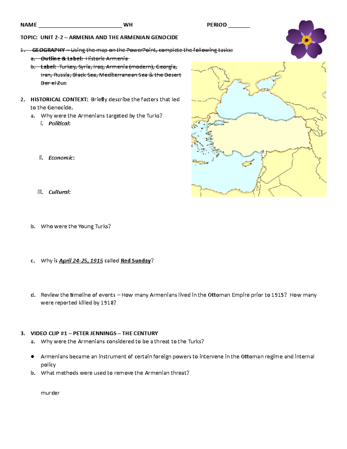 Copy of Copy of Armenian Genocide worksheet - NAME ...