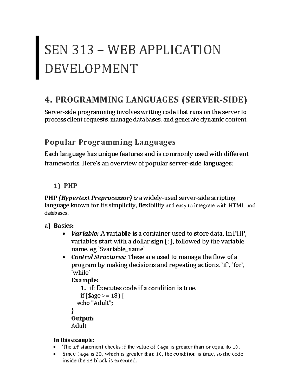 SEN 313 - Programming & Database - SEN 313 – WEB APPLICATION DEVELOPMENT 4. PROGRAMMING ...