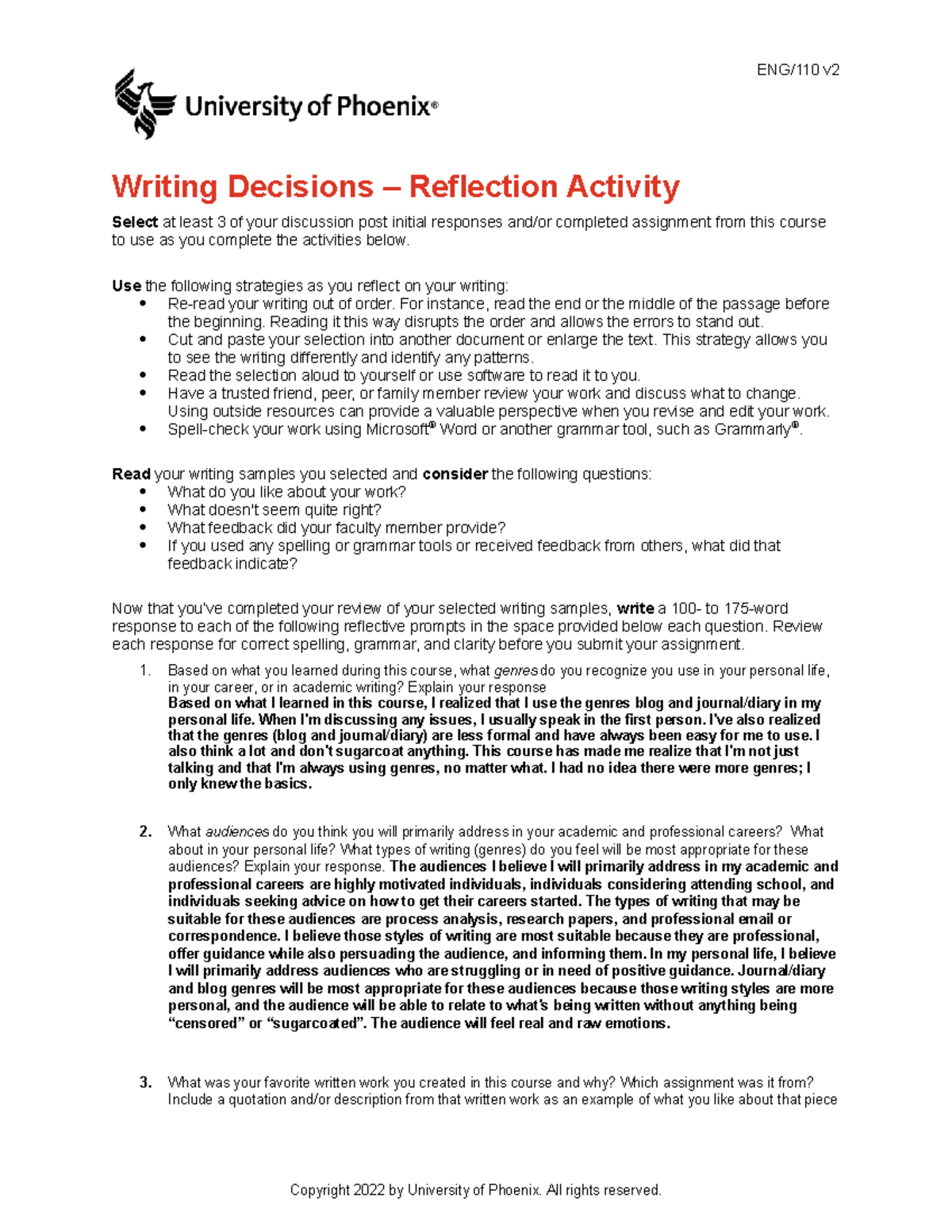 Eng110 v2 wk5 writing decisions reflection activity - ENG/110 v Writing Decisions – Reflection ...