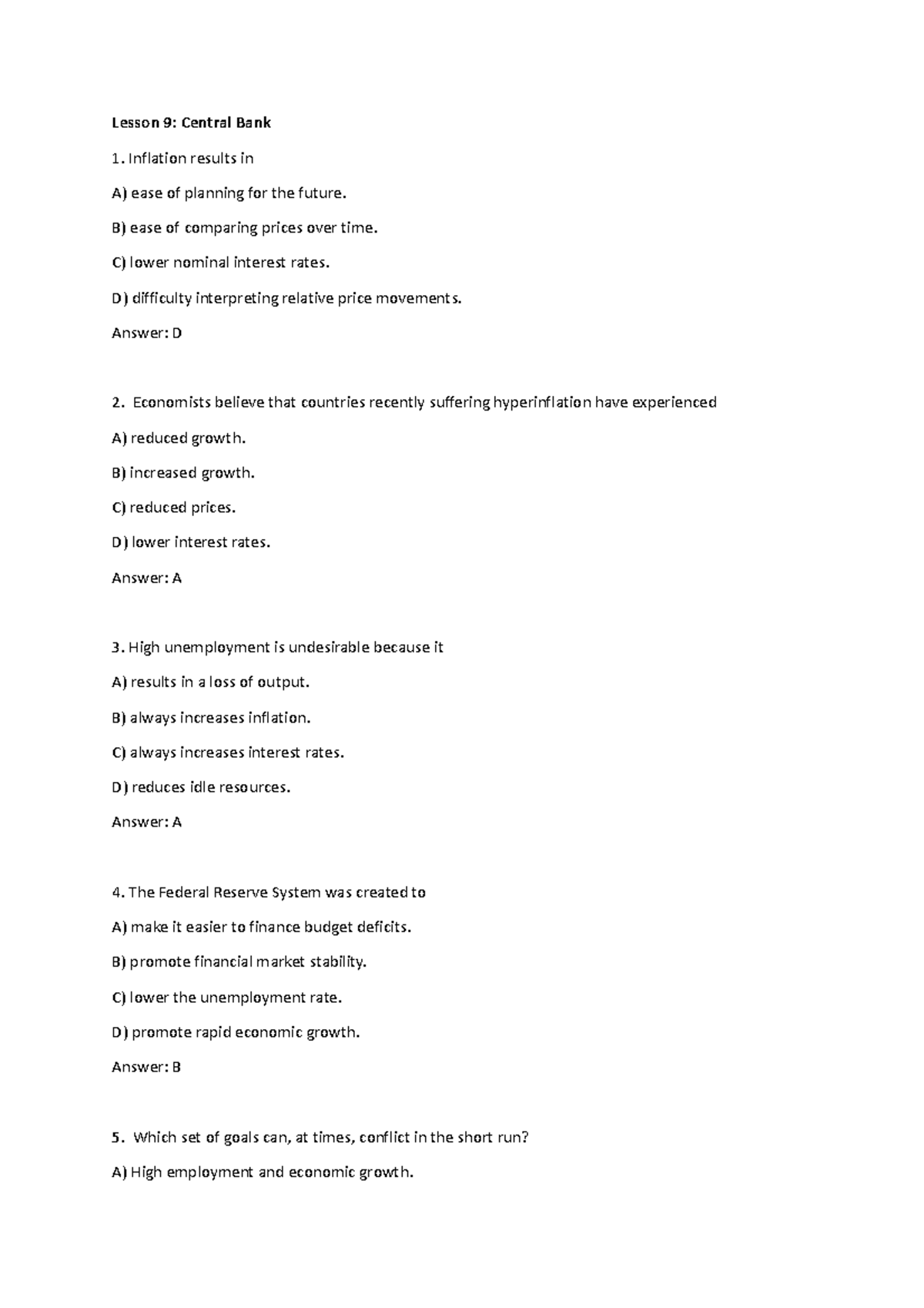 Lesson 9 - ôn cuối kì - Lesson 9: Central Bank Inflation results in A ...